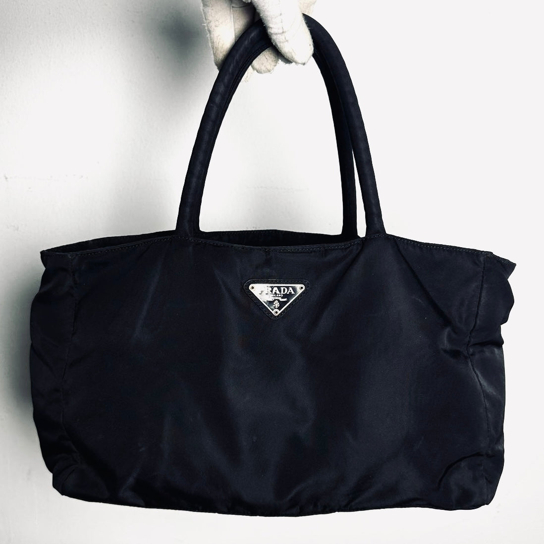 Prada Black Tessuto Classic Monogram Logo Shopper City Nylon Shoulder ...